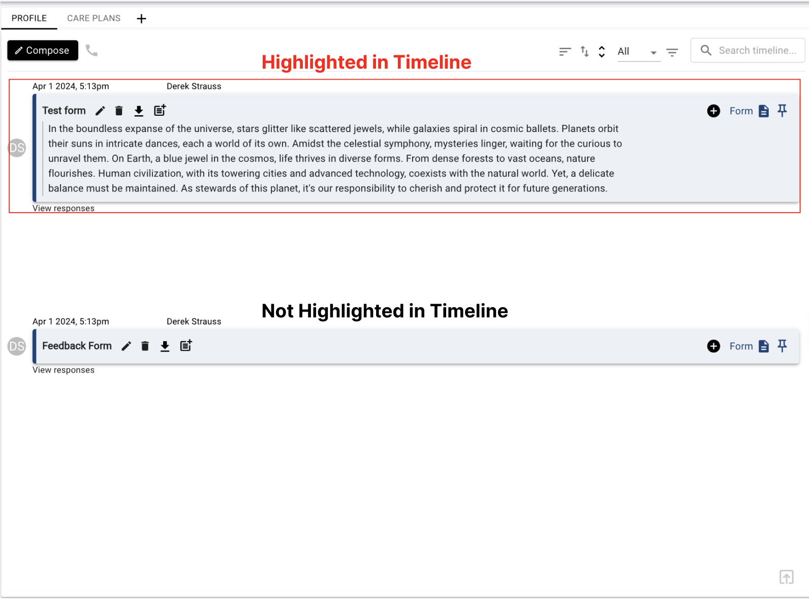 Forms: Highlight Response in Timeline – Tellescope