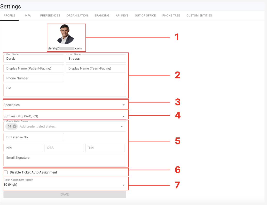 Settings: Profile Tab – Tellescope