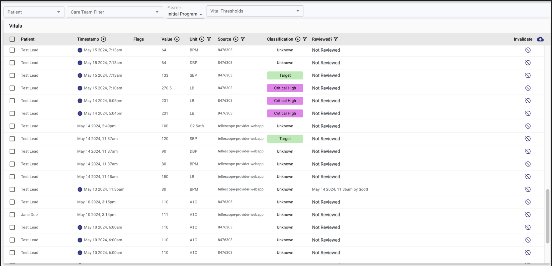 Vitals: Vitals Page – Tellescope